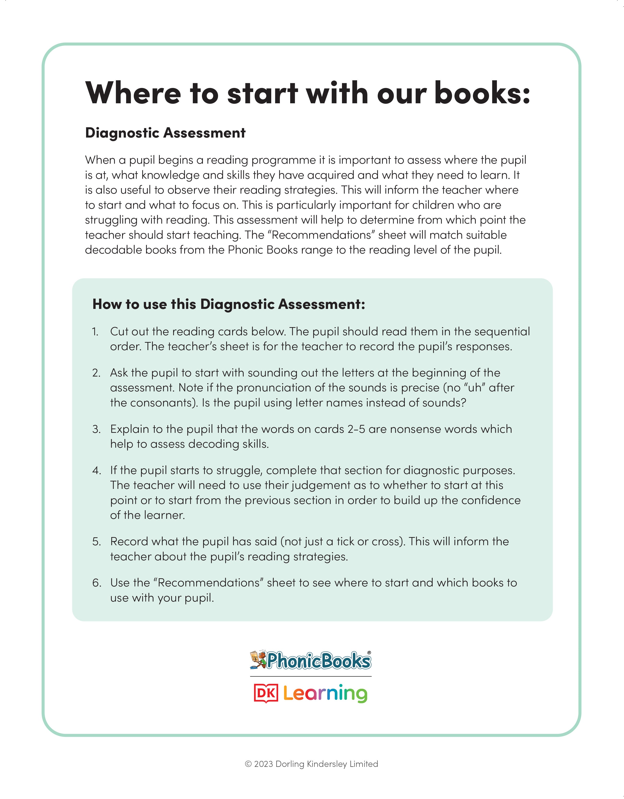 Catch-up Readers Diagnostic Assessment – Phonic Books UK