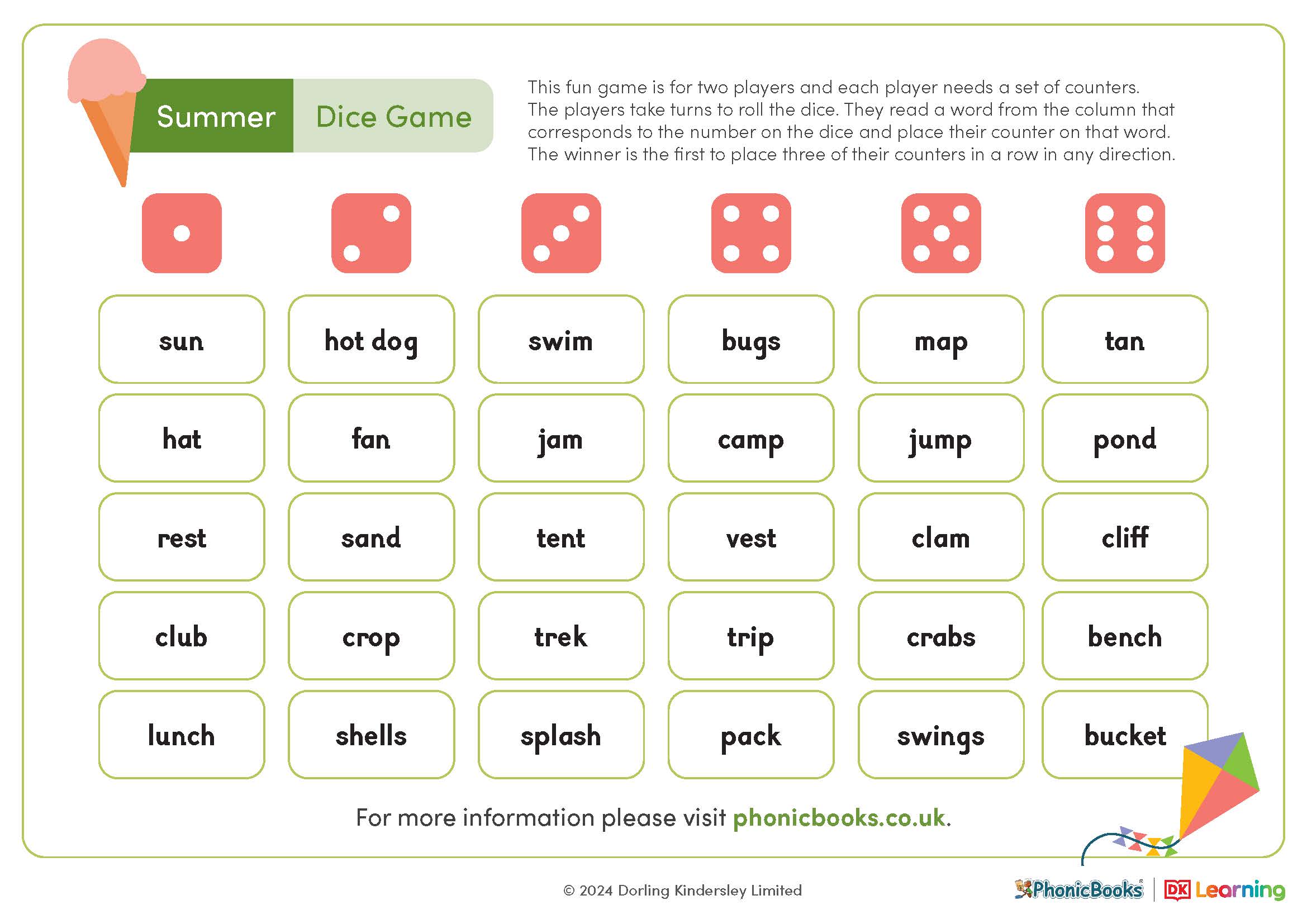 Summer Dice Game – Phonic Books UK