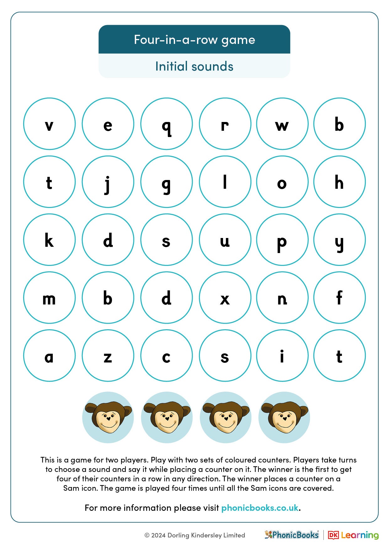 Four-in-a-row game: Initial sounds – Phonic Books UK
