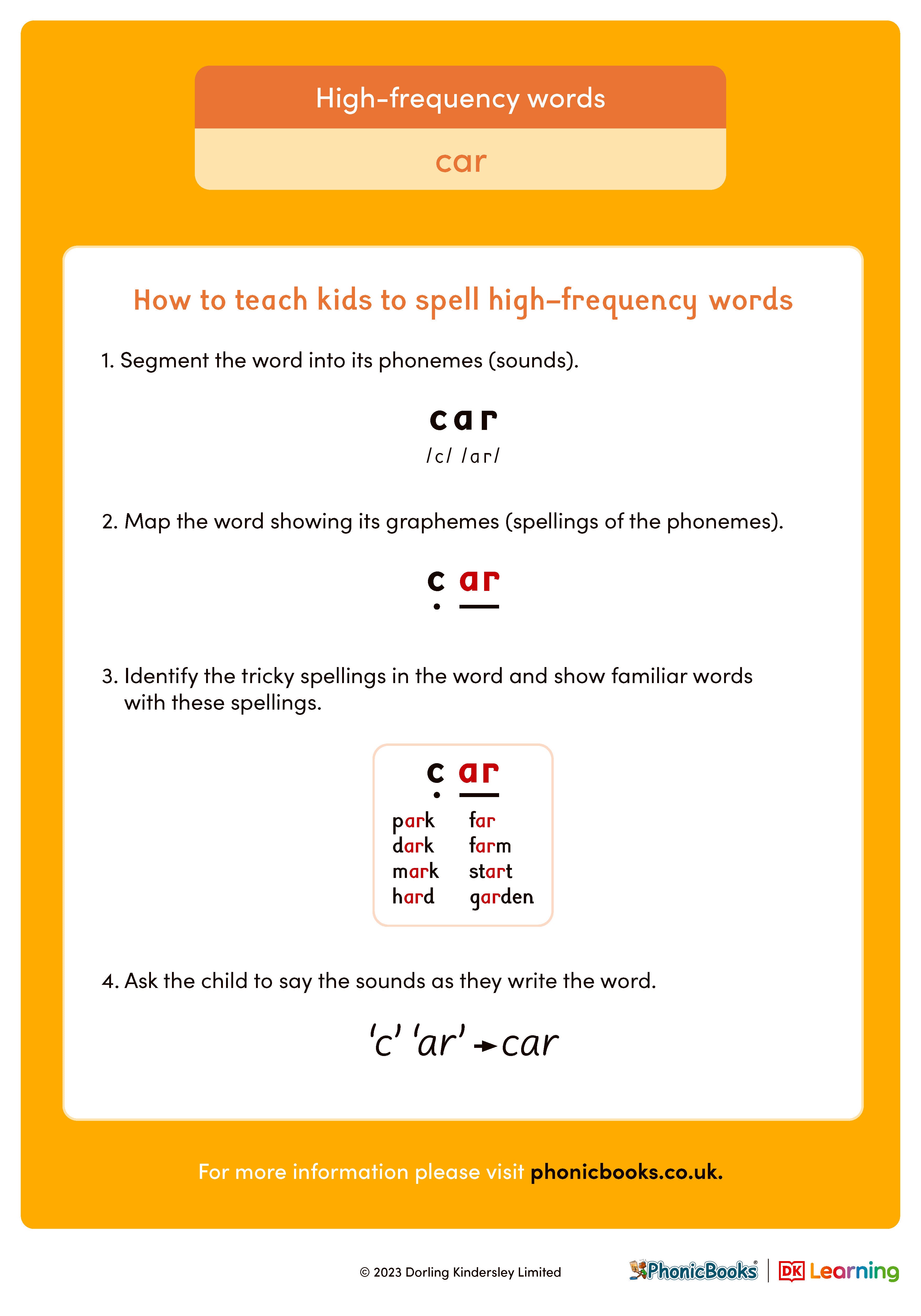 High-frequency words: 'car' – Phonic Books UK