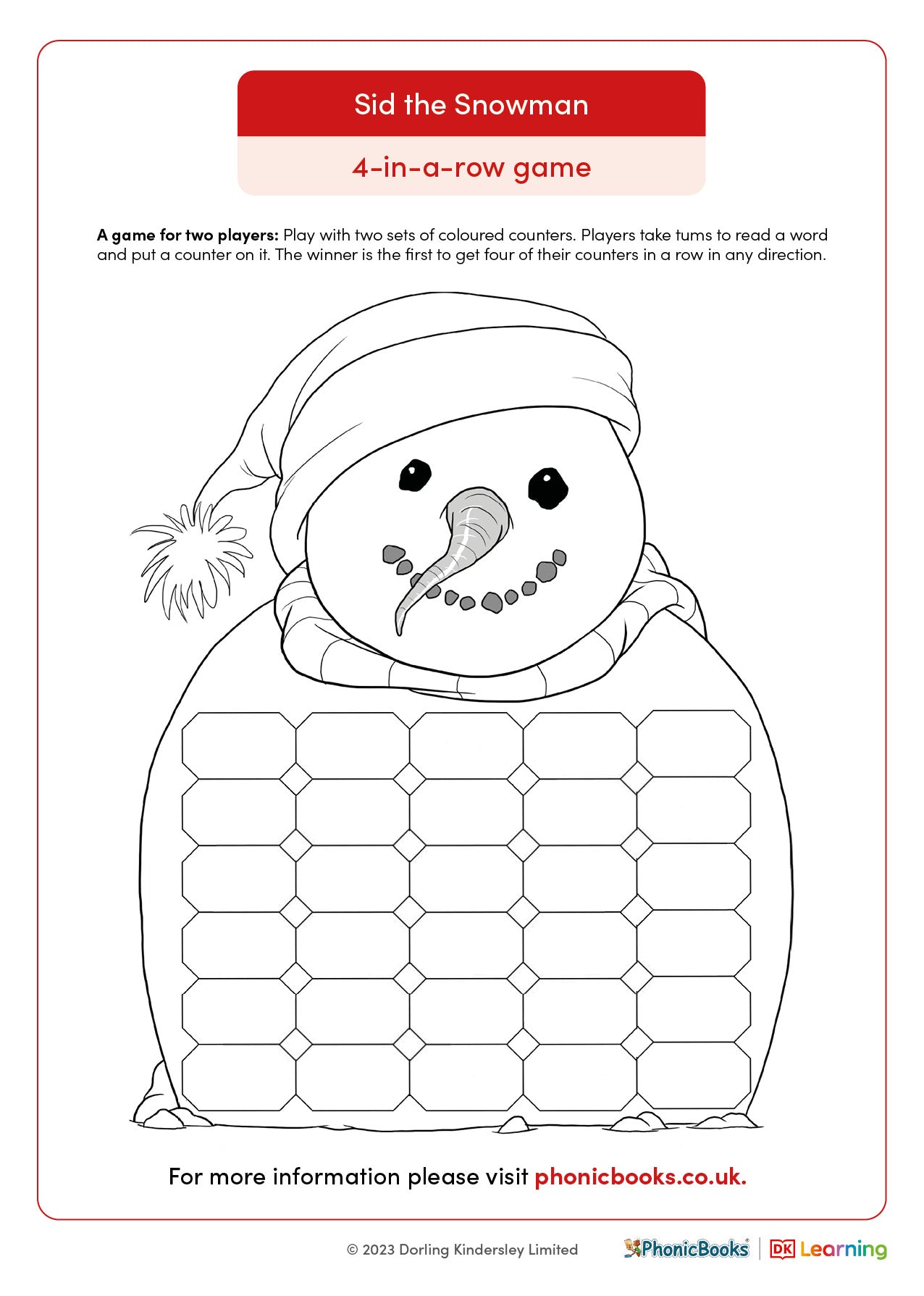 Four-in-a-row game: Snowman template – Phonic Books UK
