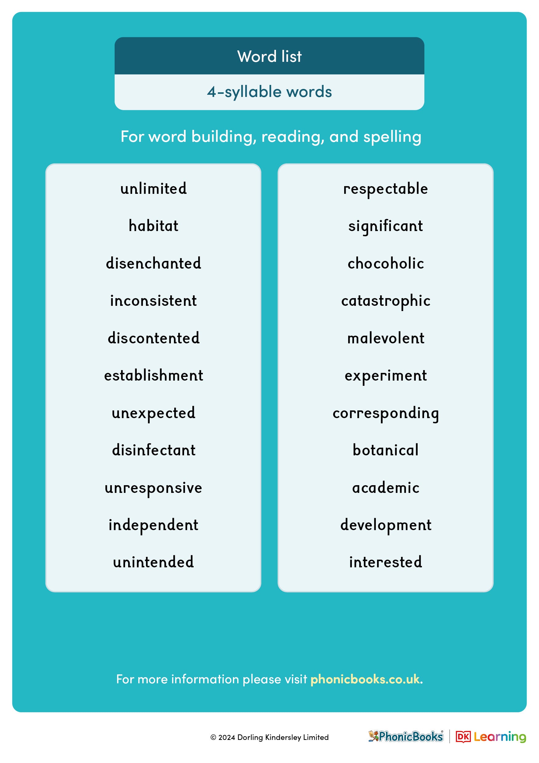 Word List Four syllable Words Phonic Books UK word-list-four-syllable-words-phonic-books-uk