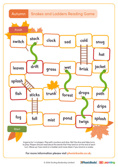 Autumn Snakes and Ladders Reading Game – Phonic Books UK