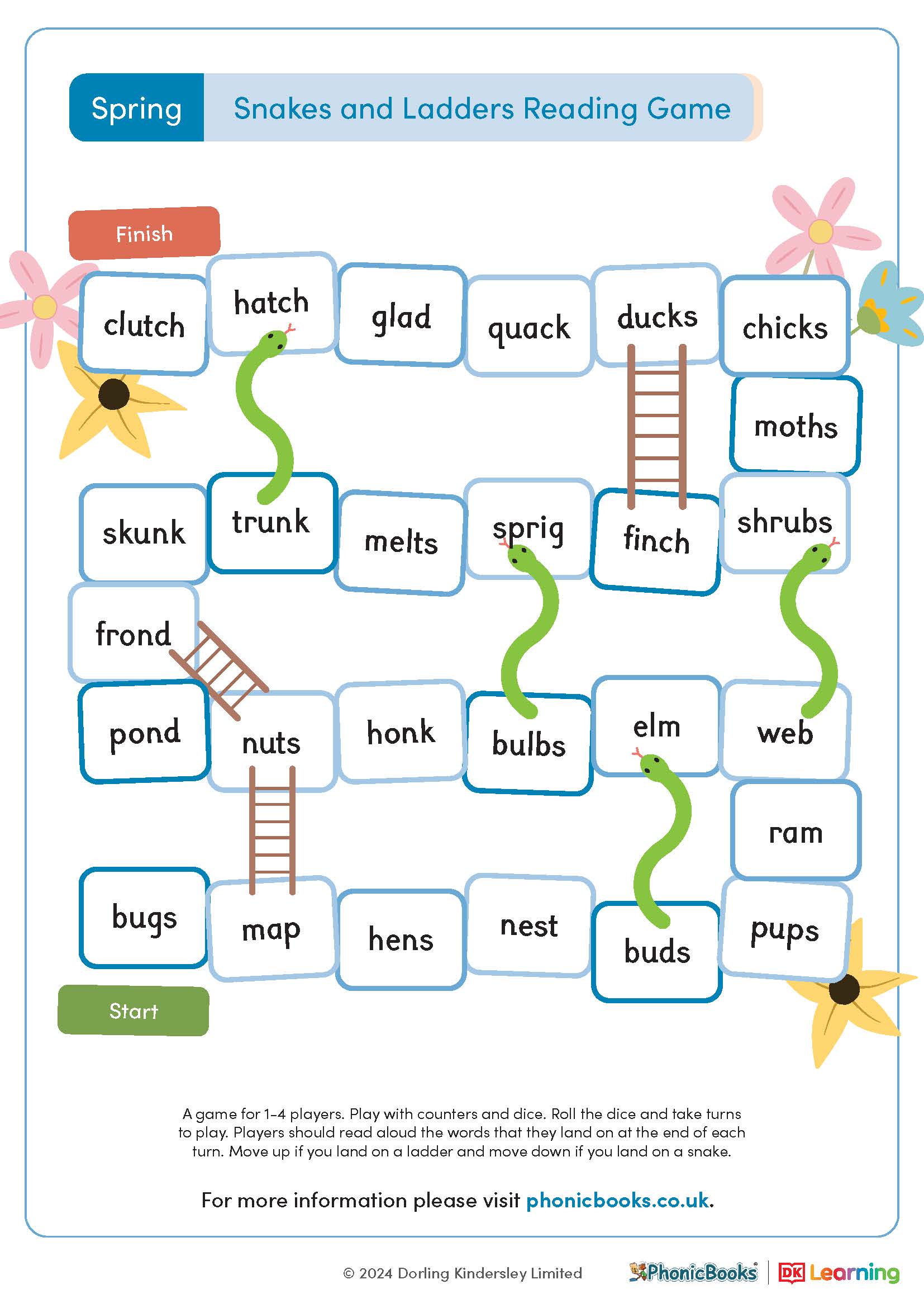 Spring Snakes and Ladders Reading Game – Phonic Books UK