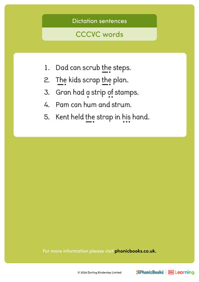 Dictation sentences: CCCVC words – Phonic Books UK