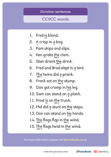 Dictation sentences: CCVCC words – Phonic Books UK