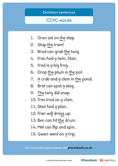 Dictation sentences: CCVC words – Phonic Books UK