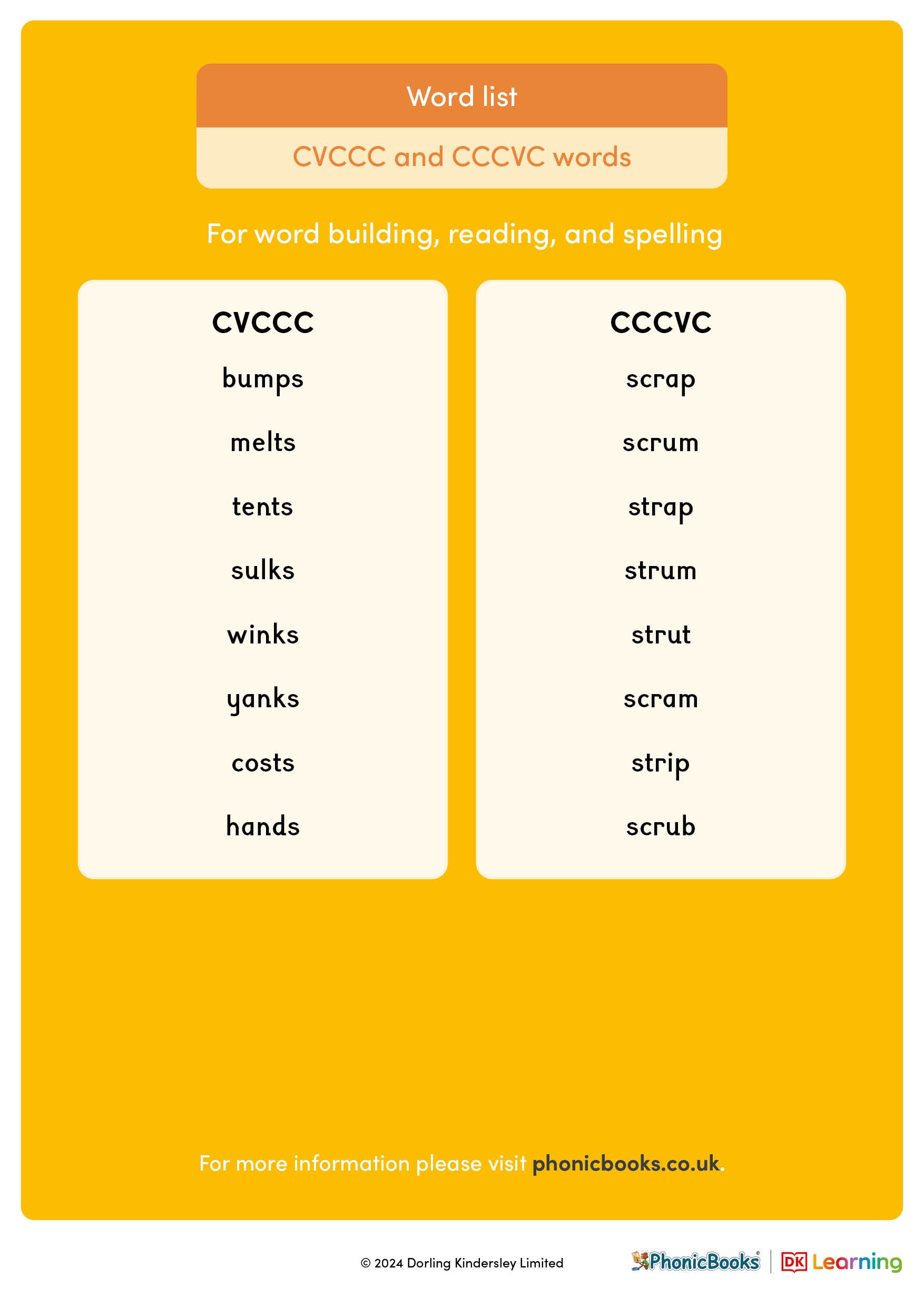 Word list: CVCCC and CCCVC Words – Phonic Books UK