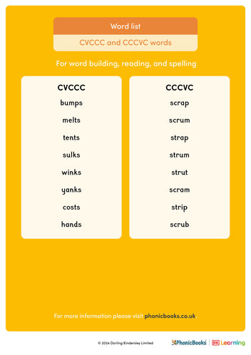 Word list: CVCCC and CCCVC Words – Phonic Books UK