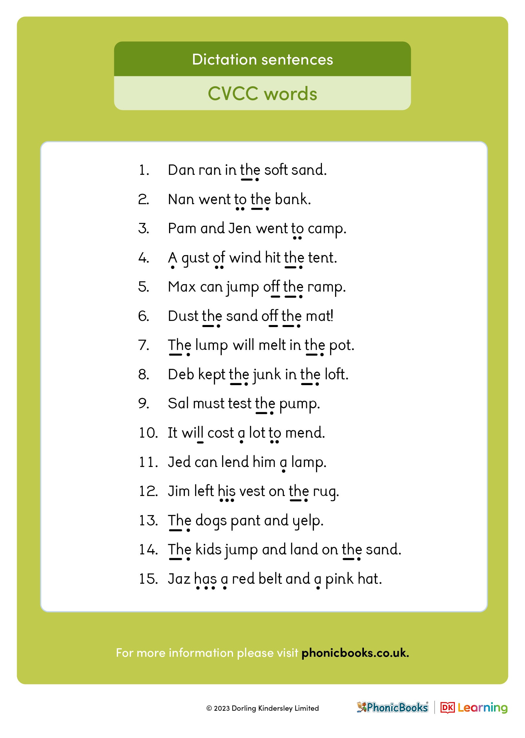 Dictation sentences: CVCC words – Phonic Books UK