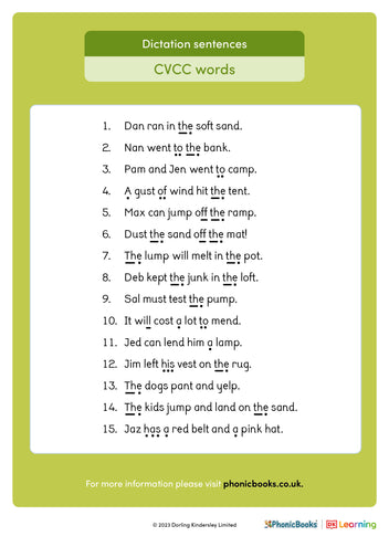 Dictation sentences: CVCC words – Phonic Books UK