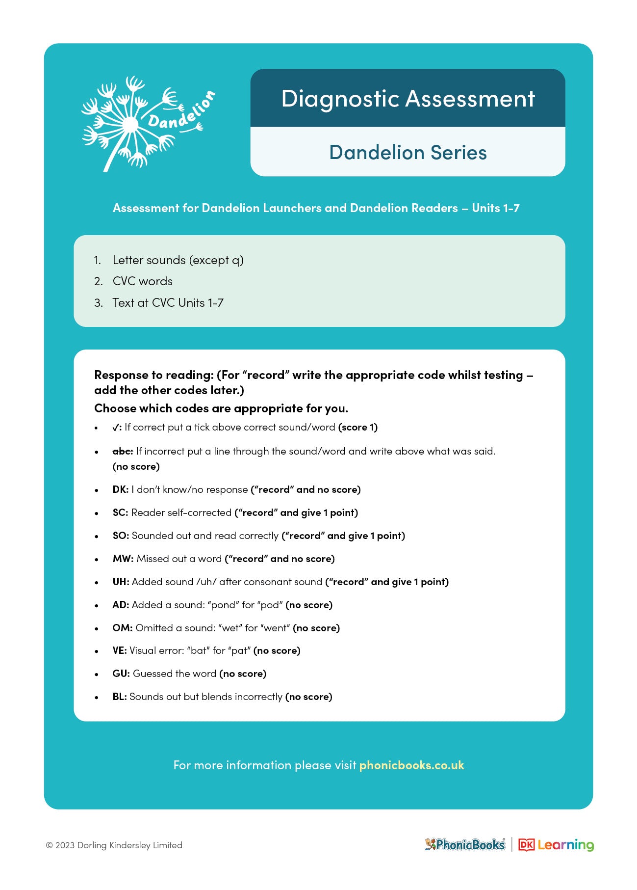 Dandelion Launchers Units 1-7 Progress Assessment – Phonic Books UK