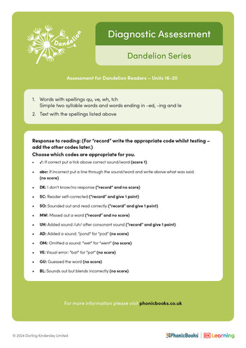Dandelion Readers Units 16-20 Progress Assessment – Phonic Books UK
