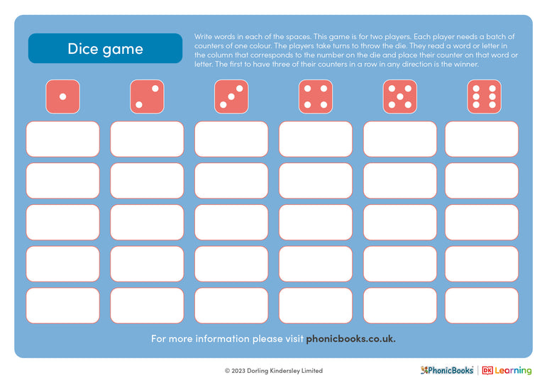 Dice Game template – Phonic Books UK