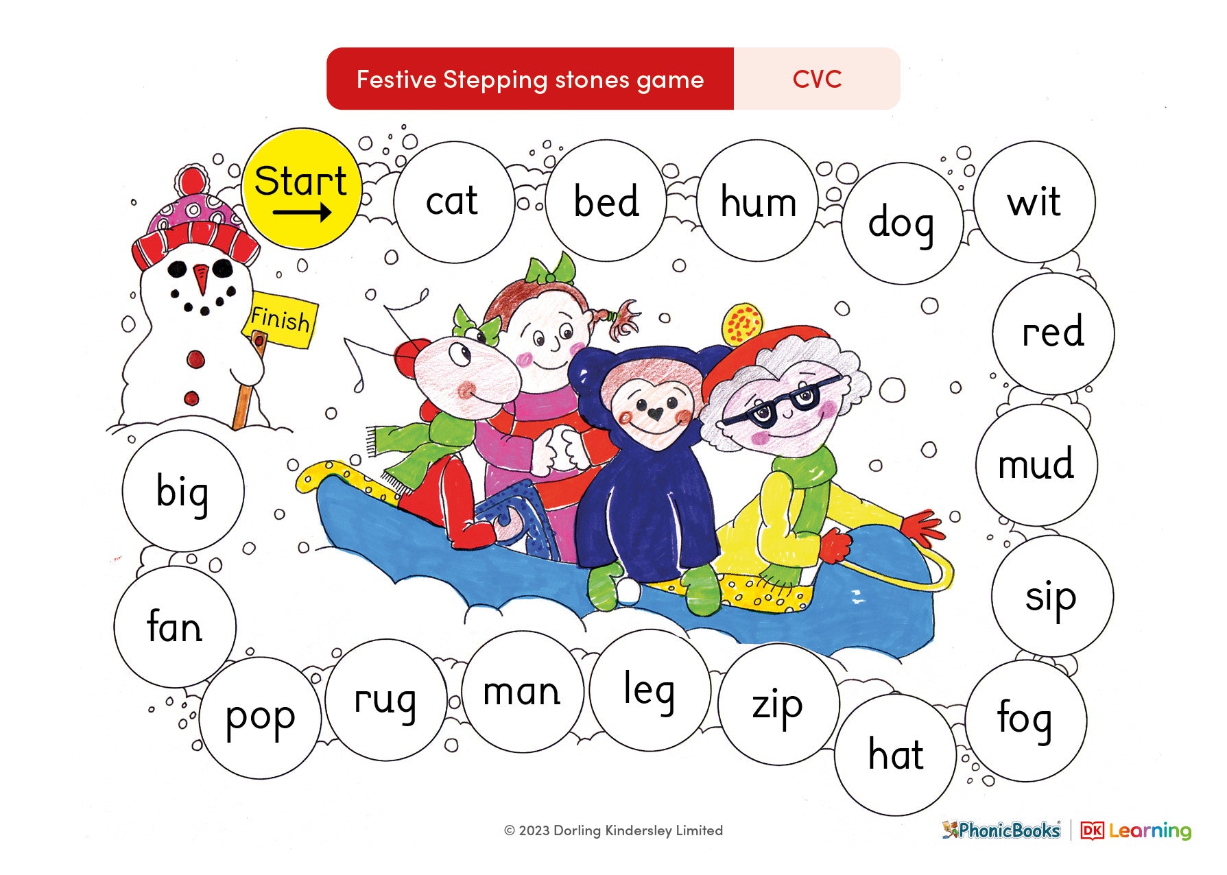 Festive stepping stones game: CVC words – Phonic Books UK