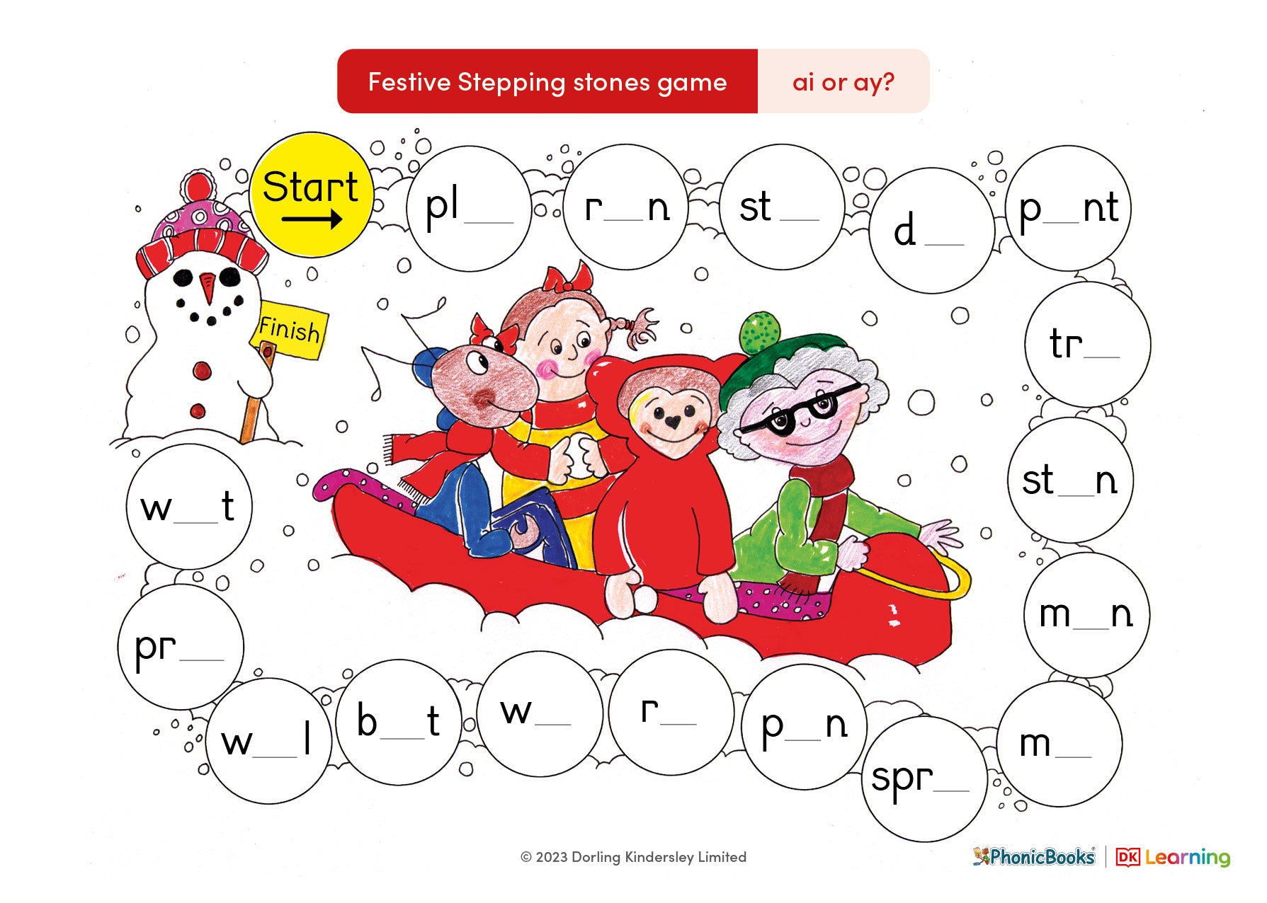 Festive stepping stones game: 'ai' or 'ay' words – Phonic Books UK