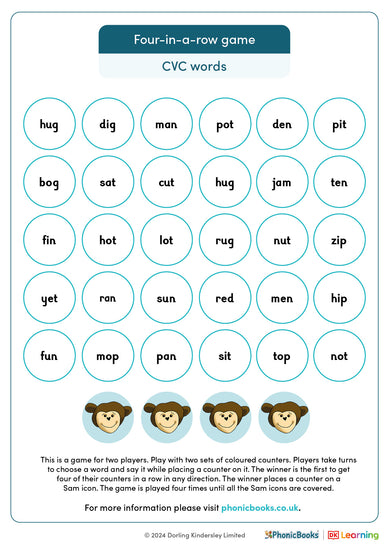 Four-in-a-row game: CVC words – Phonic Books UK