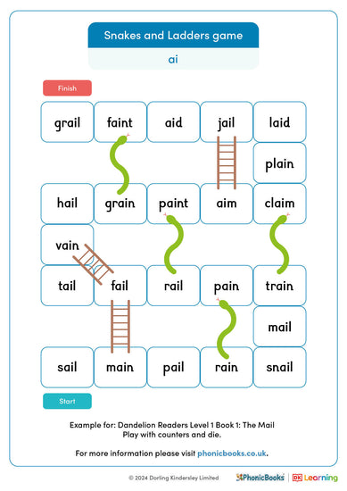 Snakes and Ladders game: words with 'ai' – Phonic Books UK