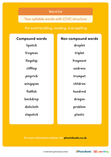 Word list: Two-syllable CCVC words – Phonic Books UK