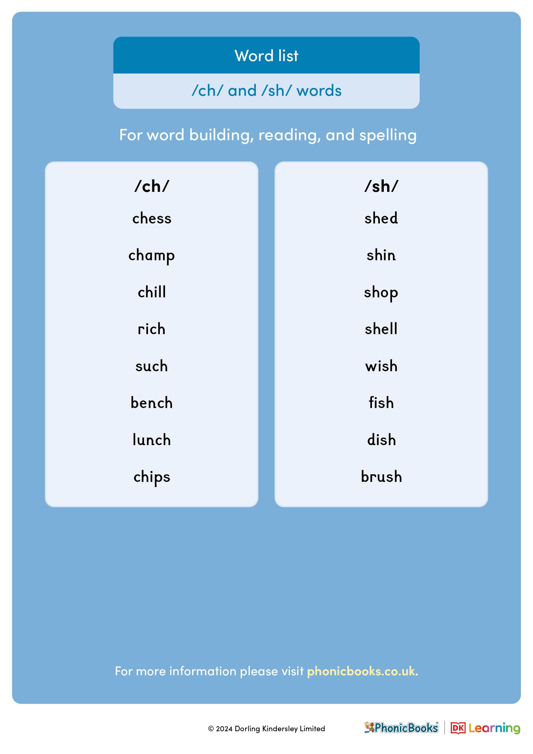 Word list: /ch/ and /sh/ words – Phonic Books UK