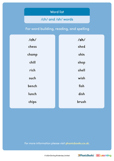 Word list: /ch/ and /sh/ words – Phonic Books UK