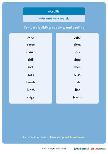 Word list: /ch/ and /sh/ words – Phonic Books UK